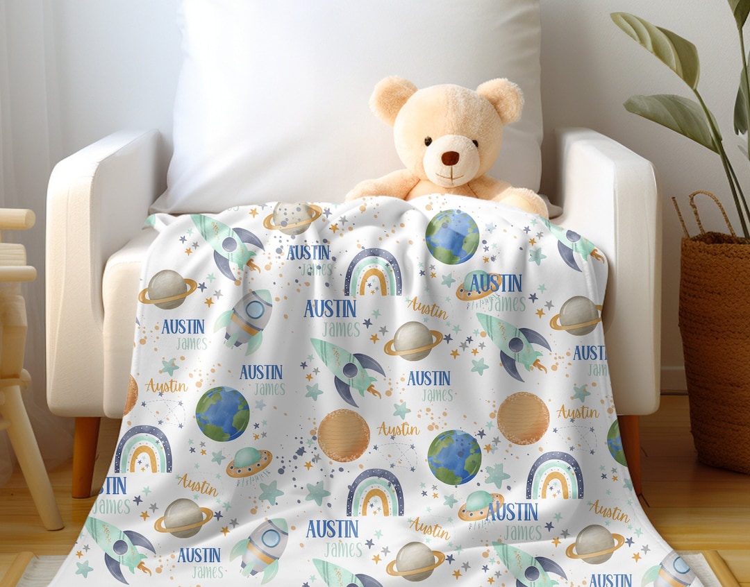 Outer Space Blanket, Space Toddler Boy Name Blanket, Personalized ...