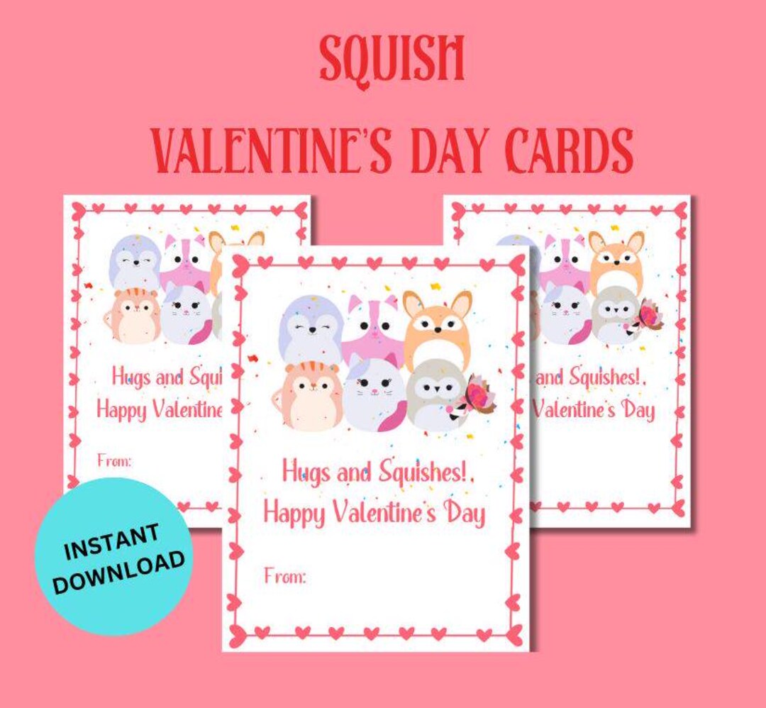 Squish Valentine Card - Printable - Instant Download - Kids Valentine ...