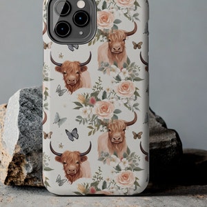 Highland Cow iPhone Case, Floral Cow Tough Phone Cases, Cow Lover Gift ...