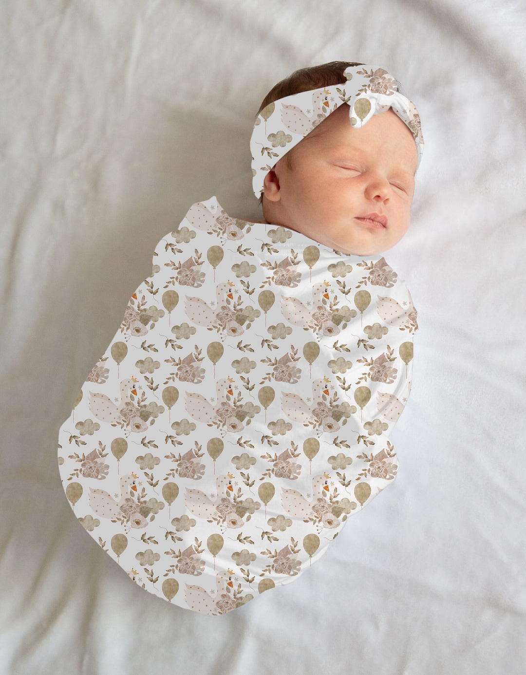 Boho Swan Princess Swaddle Set, Personalized Swan Princess Baby Blanket ...