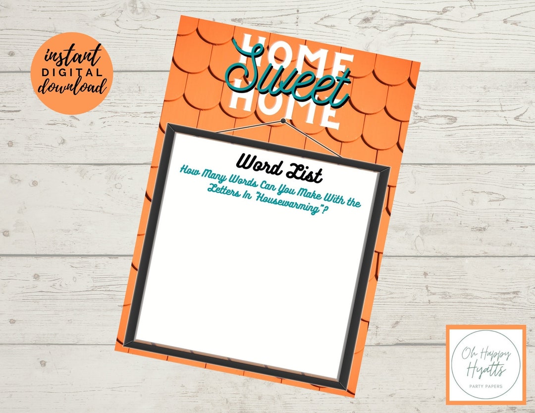 Home Sweet Home Housewarming Party Word List Game INSTANT DIGITAL ...