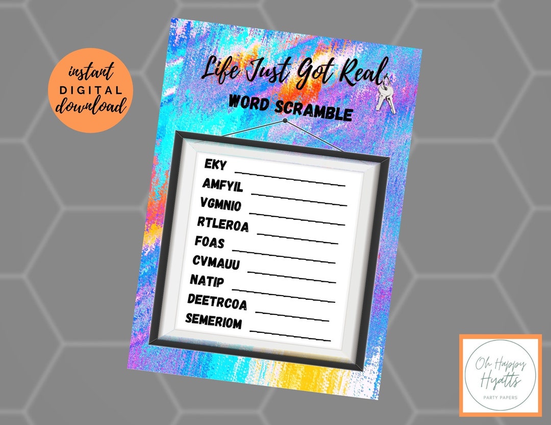 Life Just Got Real Housewarming Party Word Scramble Game INSTANT ...