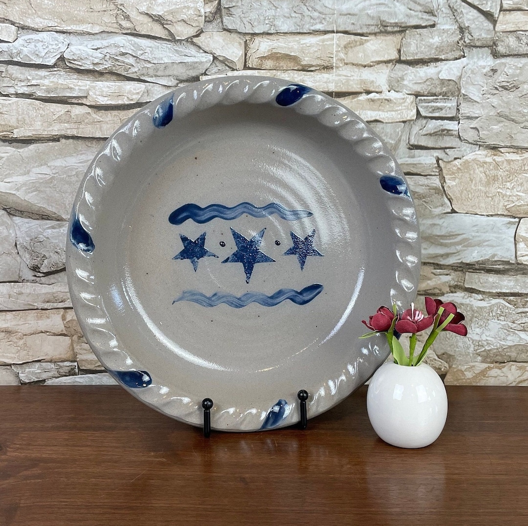 Vintage~rowe Pottery Works~10.25" Dia. Decorative STONEWARE PIE PLATE ...