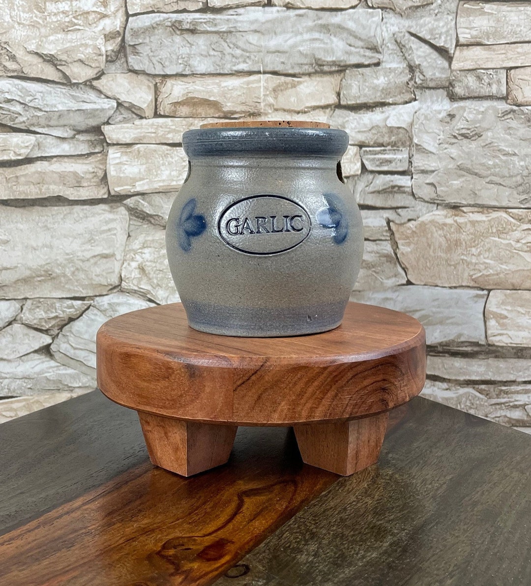 Vintage~rowe Pottery Works~4" Tall Stoneware GARLIC JAR/KEEPER W/new ...