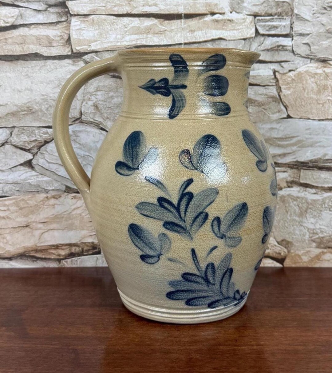 Vintage~wisconsin Pottery~2-qt./8.5" Tall Decorative Stoneware Pitcher ...