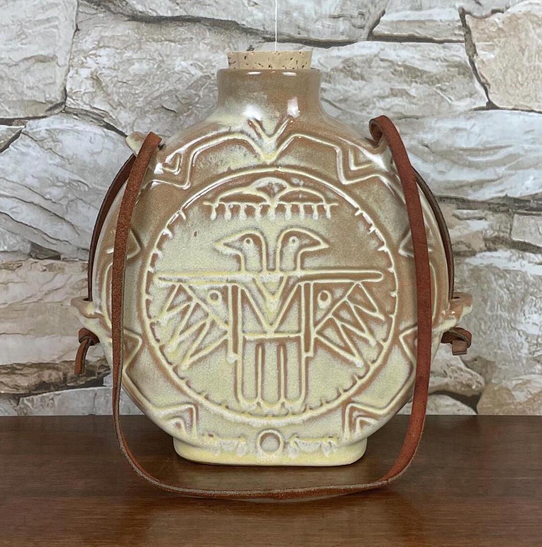 Vintagefrankoma POTTERY 597 Tall Canteen/flask With Native American ...