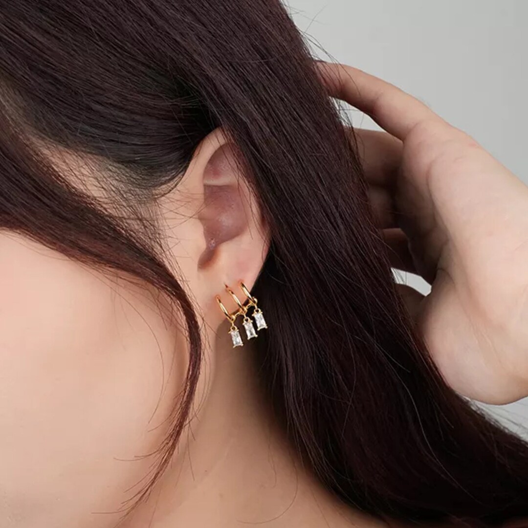 18K Gold Triple Hoop Earrings, Triple Band Hoops, Gold Hoop Earrings ...