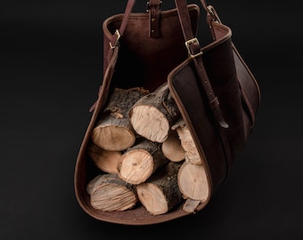 Firewood Carrier Personalized Log Carrier Leather Fireplace | Etsy