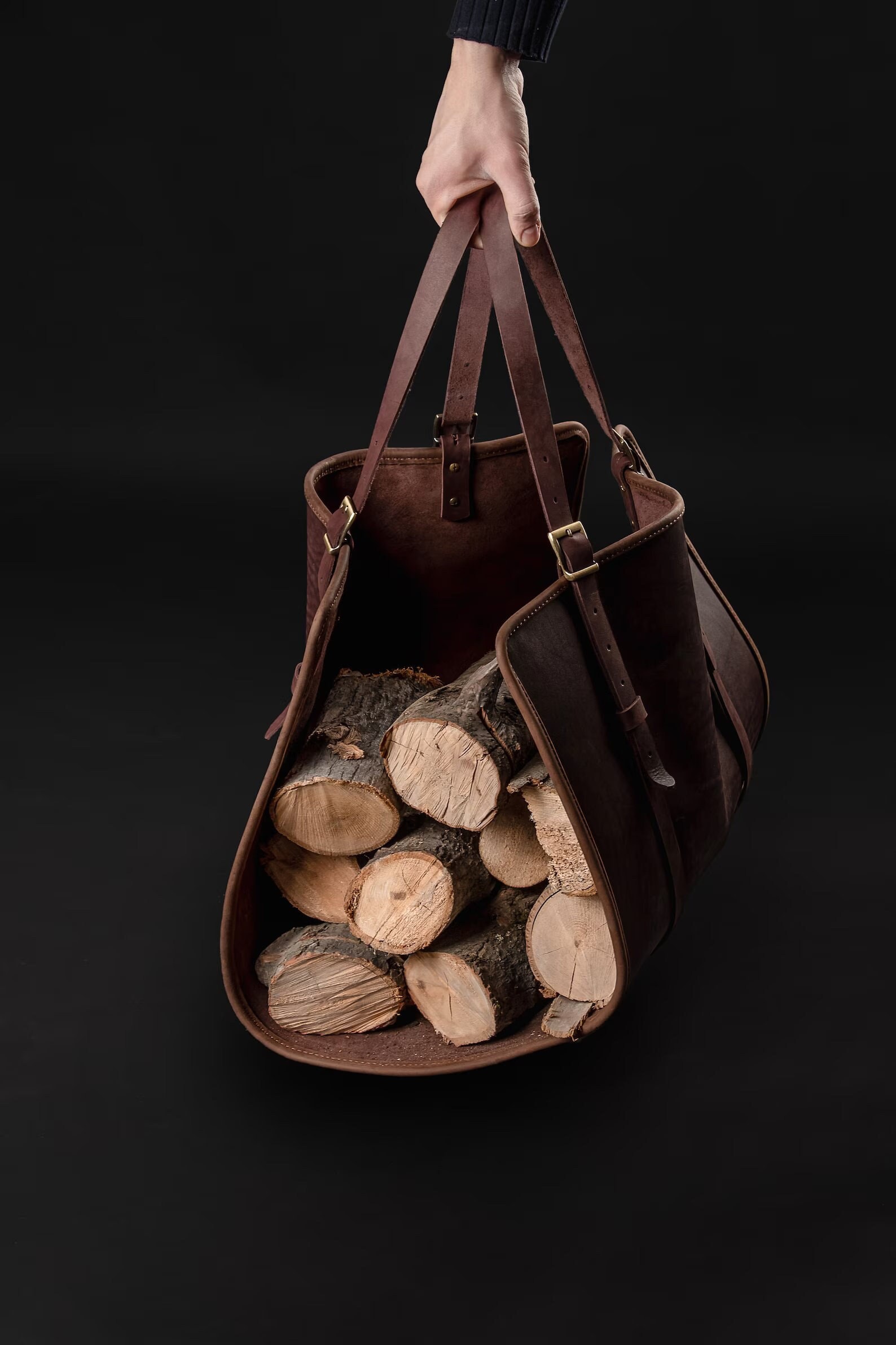 Leather Long Firewood Log Carrier Tote Wood Fireplace Long Bag Fire ...