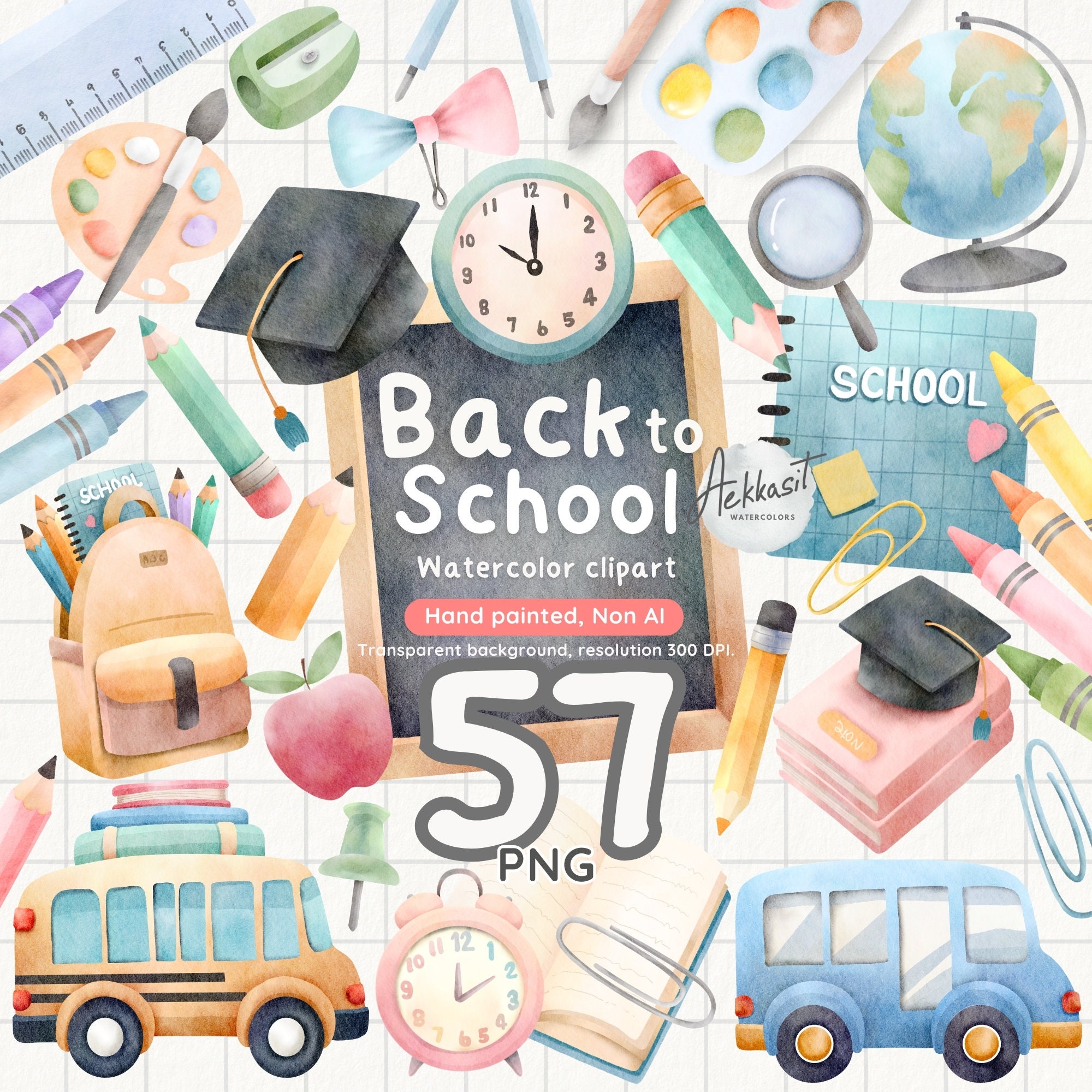 Back to School Clipart Bright, Cute School Graphics, School Supplies ...