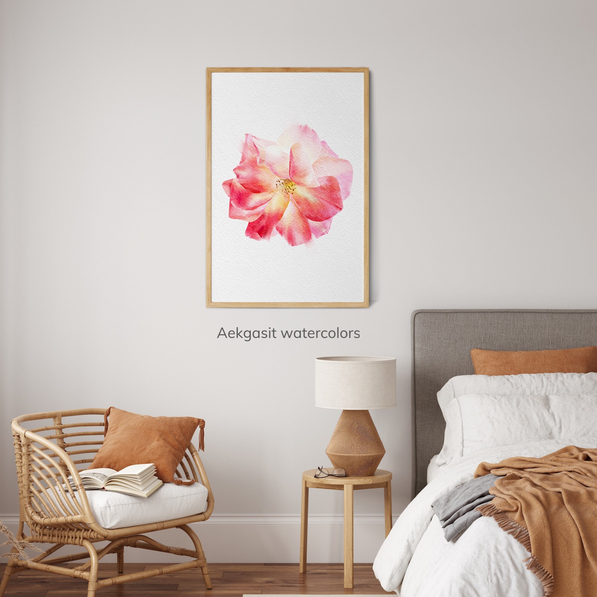 Printable Watercolor Flower Wall Art Digital Download, Pink Floral Home ...