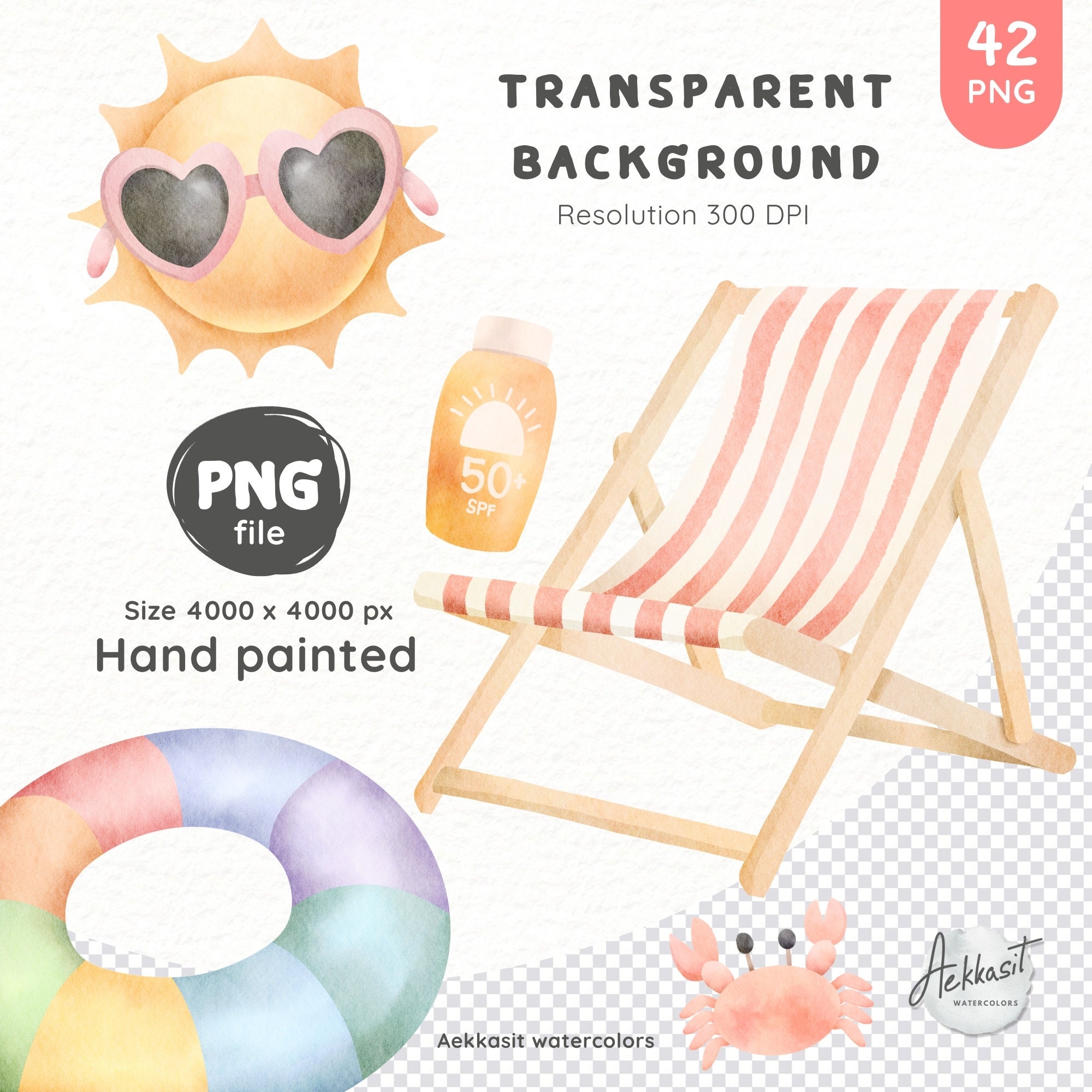 Summer Watercolor Clipart Beach Clipart Summer Time Png Seasonal ...
