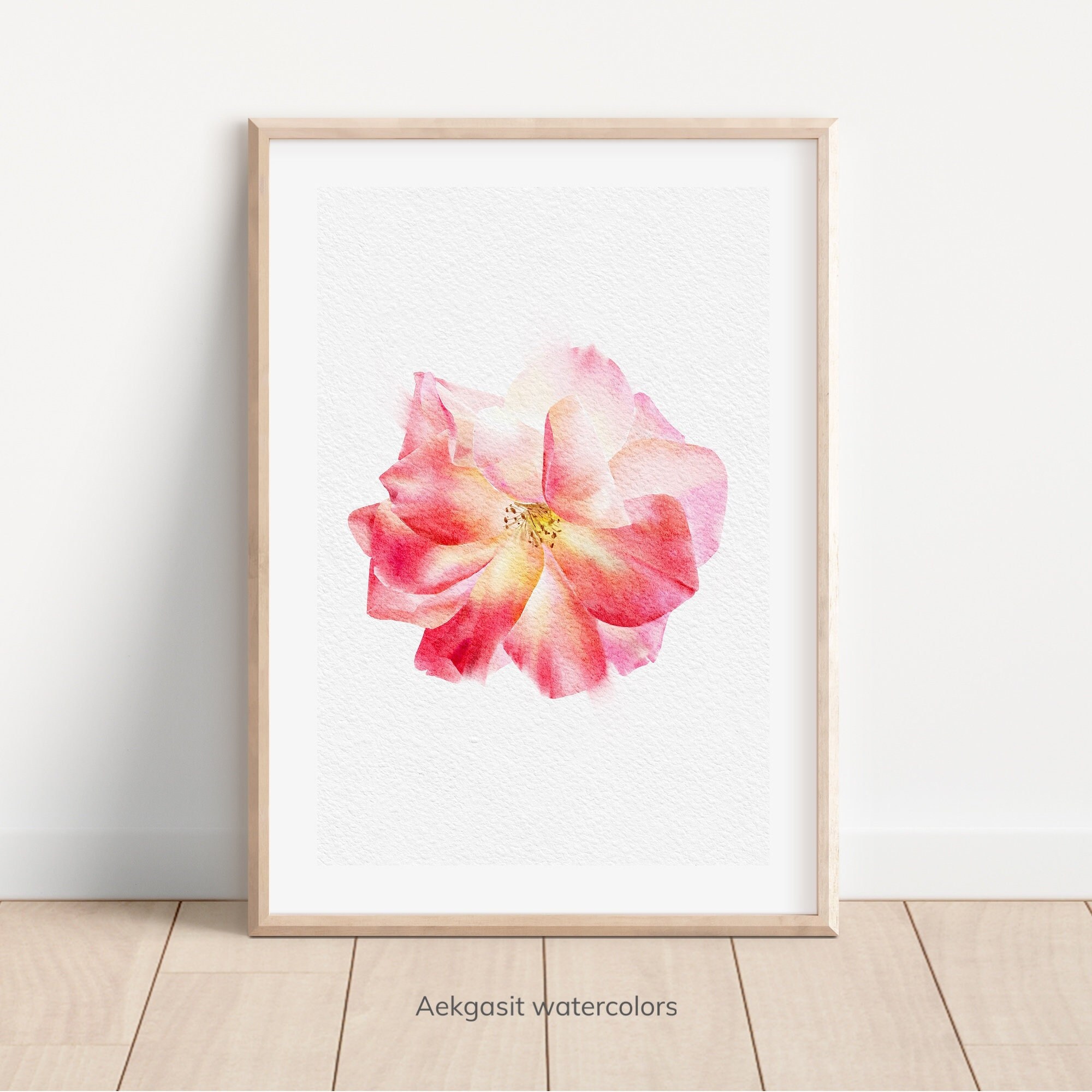 Printable Watercolor Flower Wall Art Digital Download, Pink Floral Home ...
