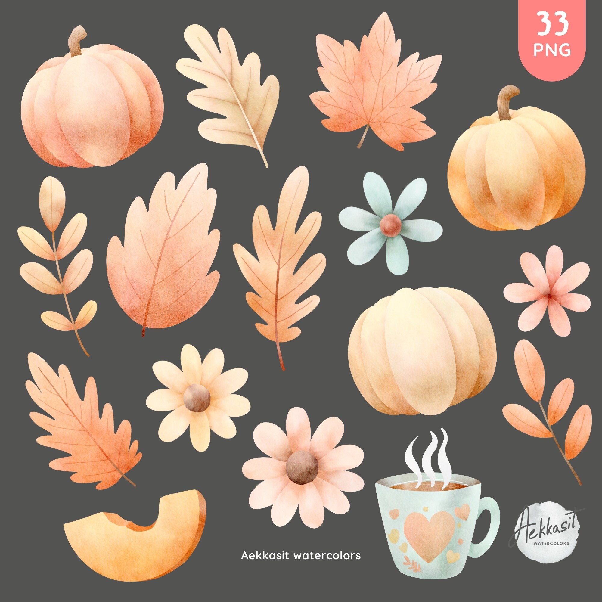 Watercolor Autumn Leaves Clipart: Fall Decor PNG (33 Files) - Etsy