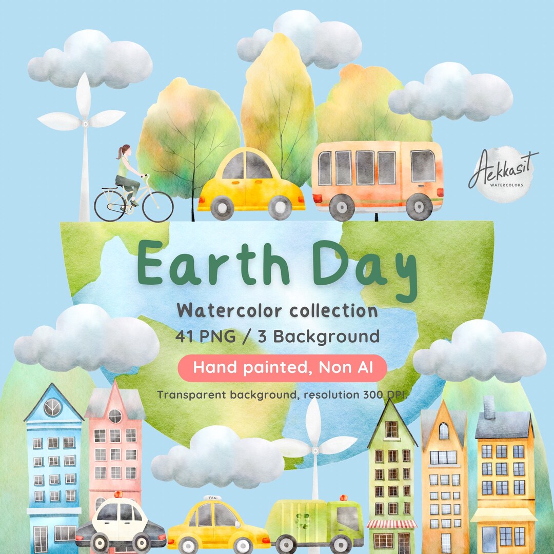 Watercolor Earth Day Clipart Instant Download Greenery Clipart ...