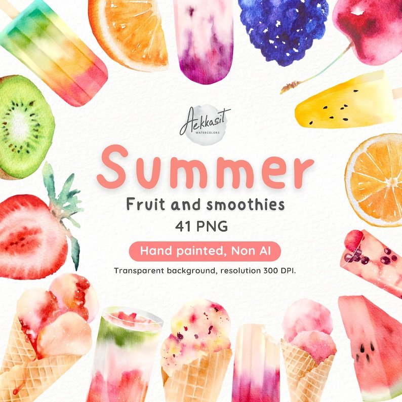 Watercolor Fruit Smoothie Clipart, Tropical Fruits Art, Summer Clipart ...