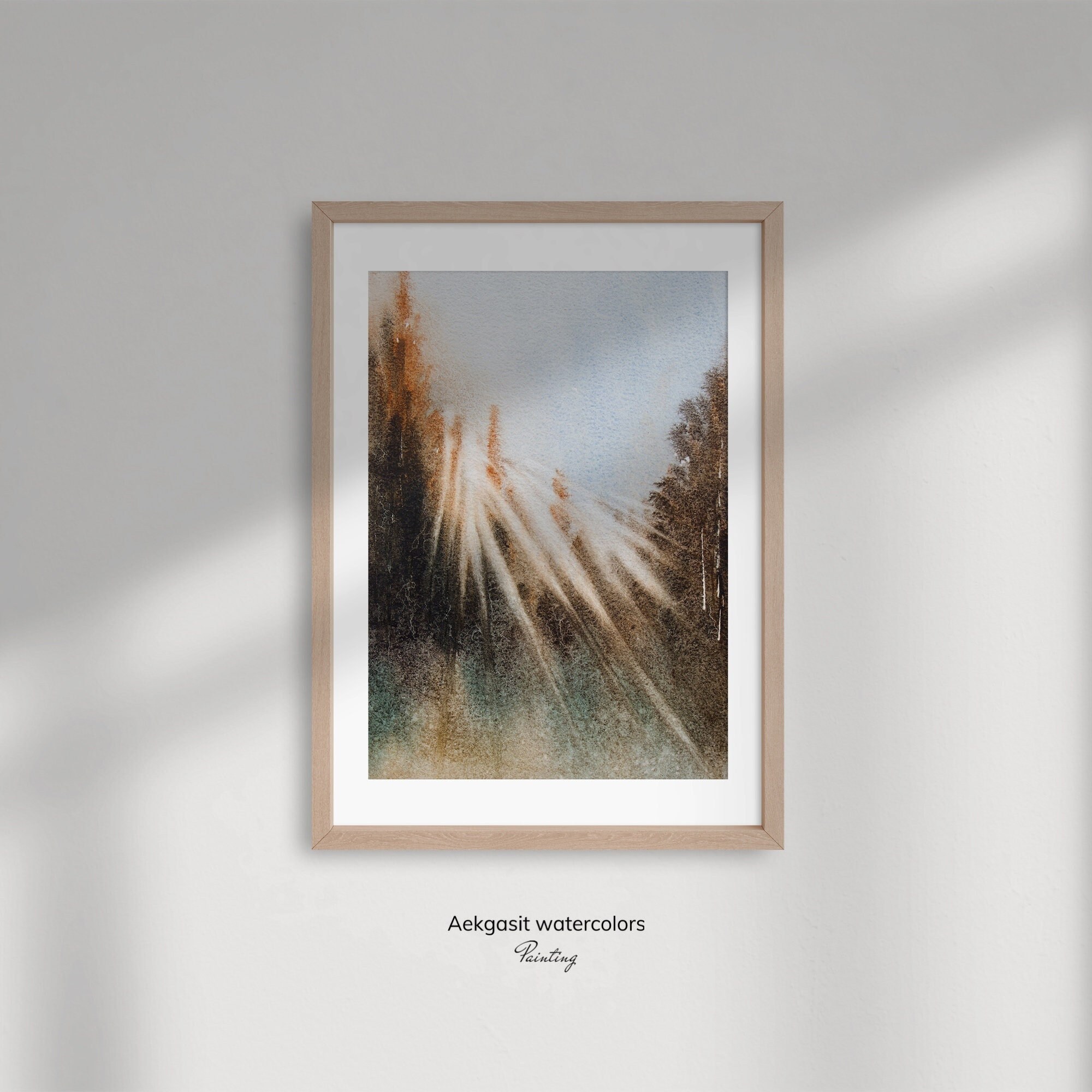 Forest Sunbeam Printable Watercolor Wall Art Digital Download, Nature ...