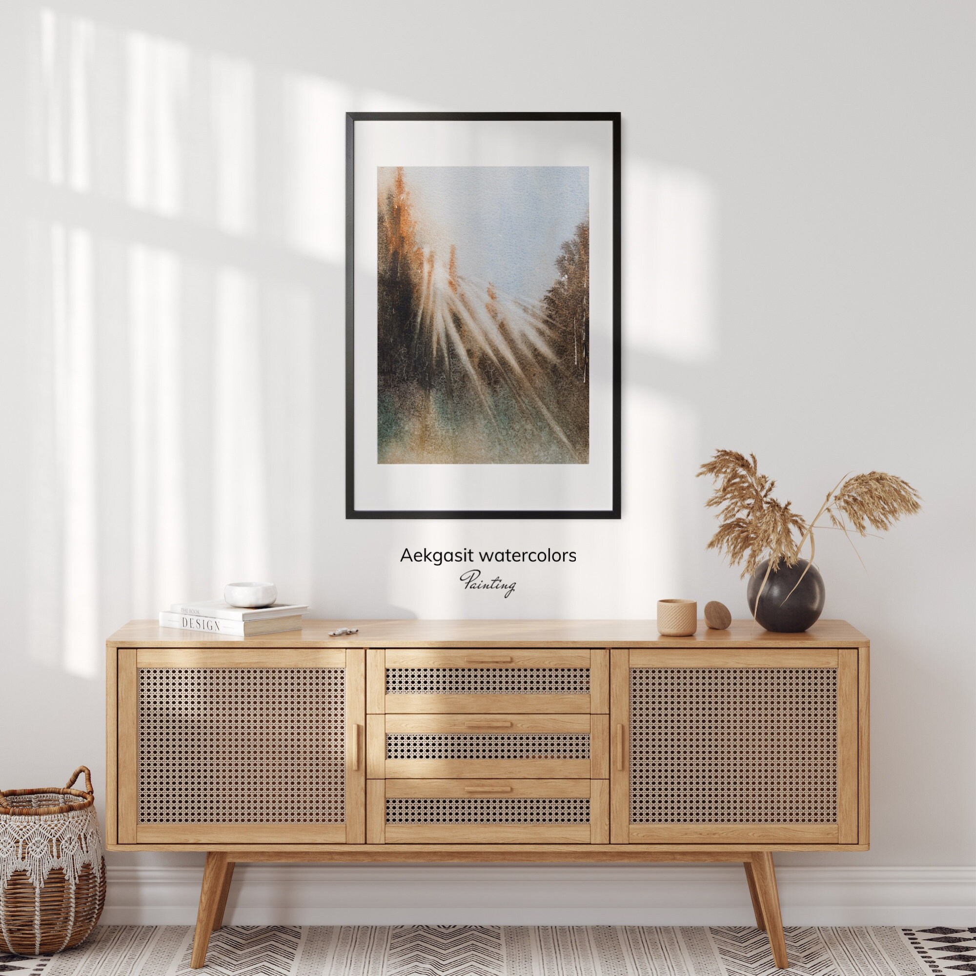 Forest Sunbeam Printable Watercolor Wall Art Digital Download, Nature ...