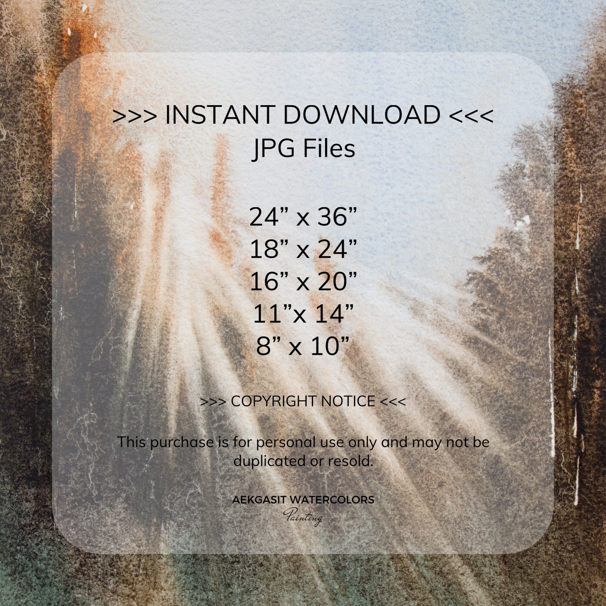 Forest Sunbeam Printable Watercolor Wall Art Digital Download, Nature ...