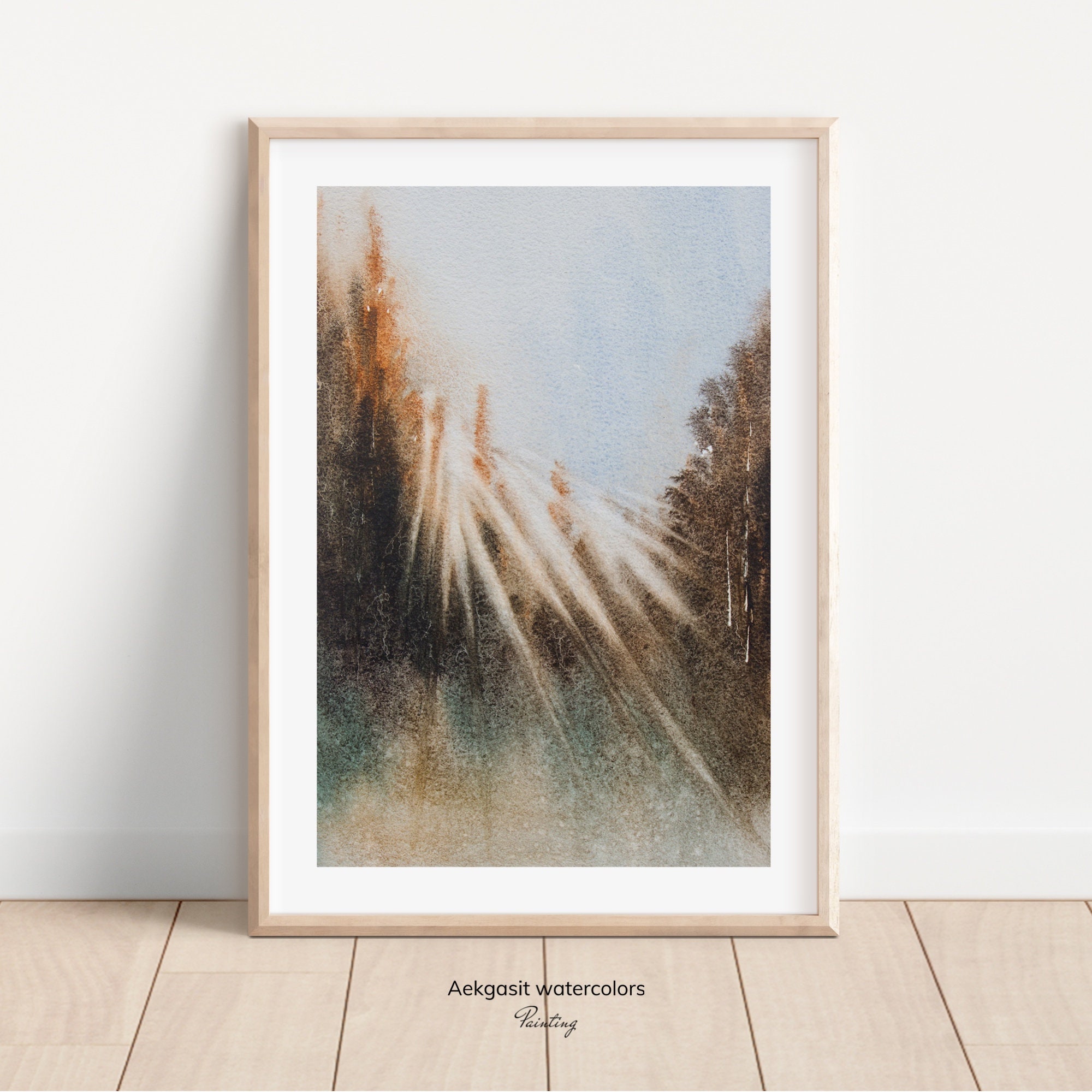 Forest Sunbeam Printable Watercolor Wall Art Digital Download, Nature ...