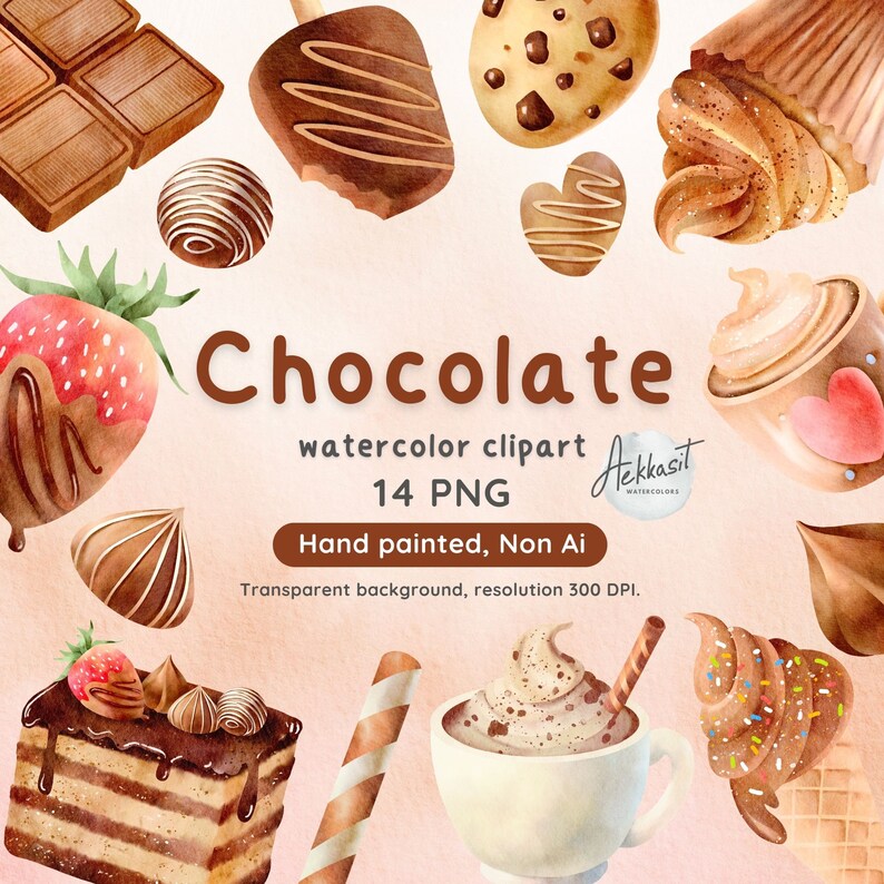 Watercolor Chocolate Clipart Milk and Cookies Clipart Dessert Clipart ...