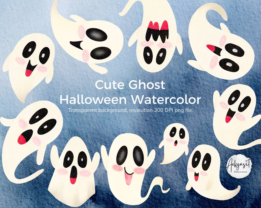 Spooky Cute Ghosts Clipart Set | Halloween Watercolor Graphics ...