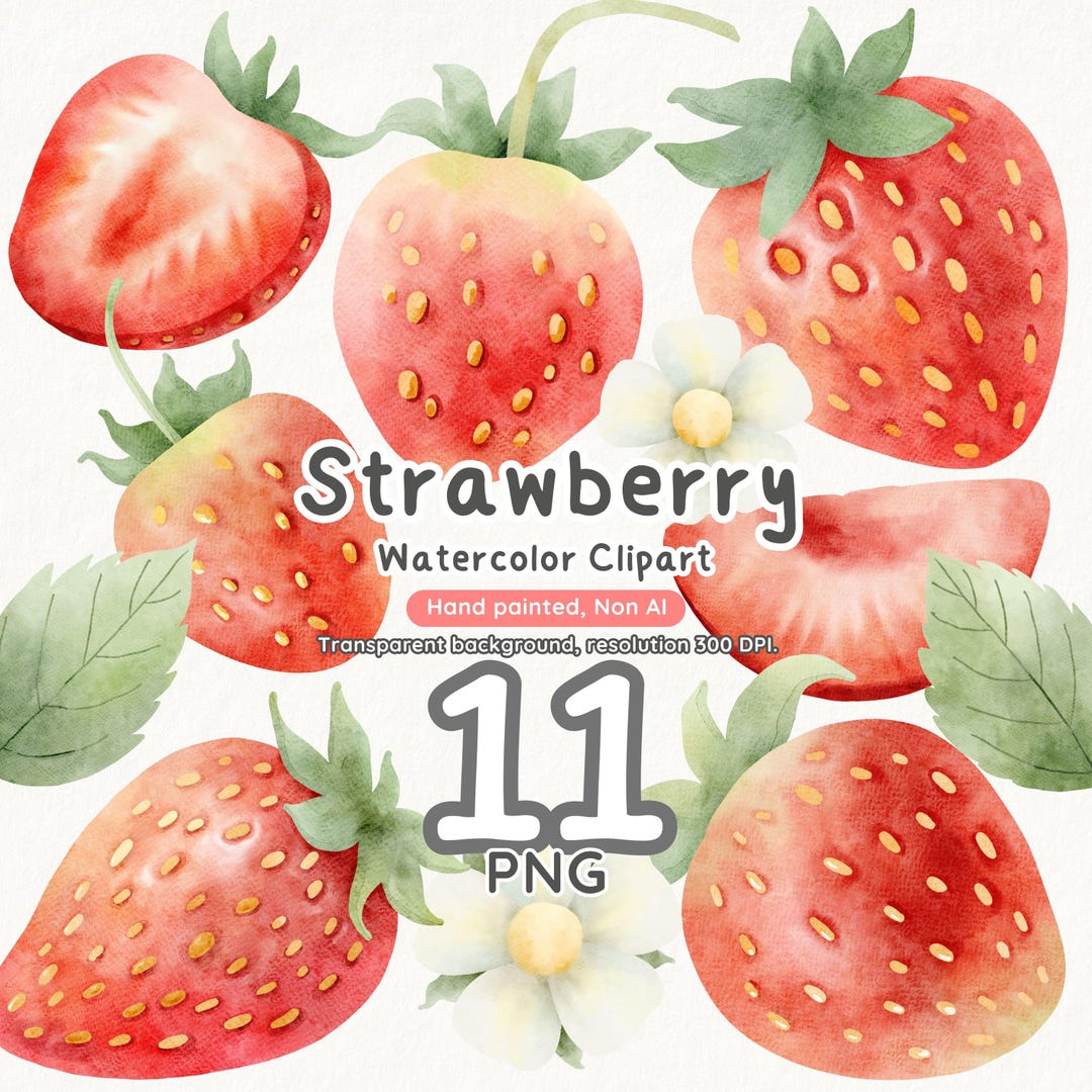 Strawberry Watercolor Clipart | Hand Painted Strawberry PNG | Fruit ...