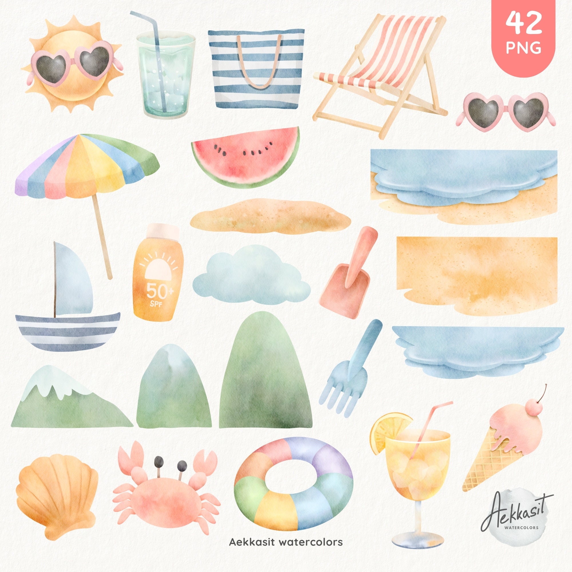 Summer Watercolor Clipart Beach Clipart Summer Time Png Seasonal ...