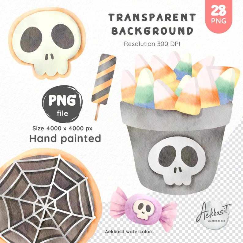 Halloween Sweets Clipart, Watercolor Cupcake Png, Spooky Candy Designs ...