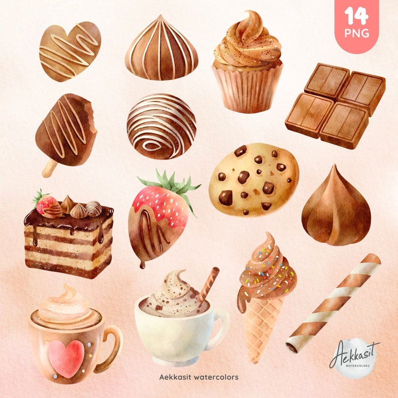 Watercolor Chocolate Clipart Milk and Cookies Clipart Dessert Clipart ...