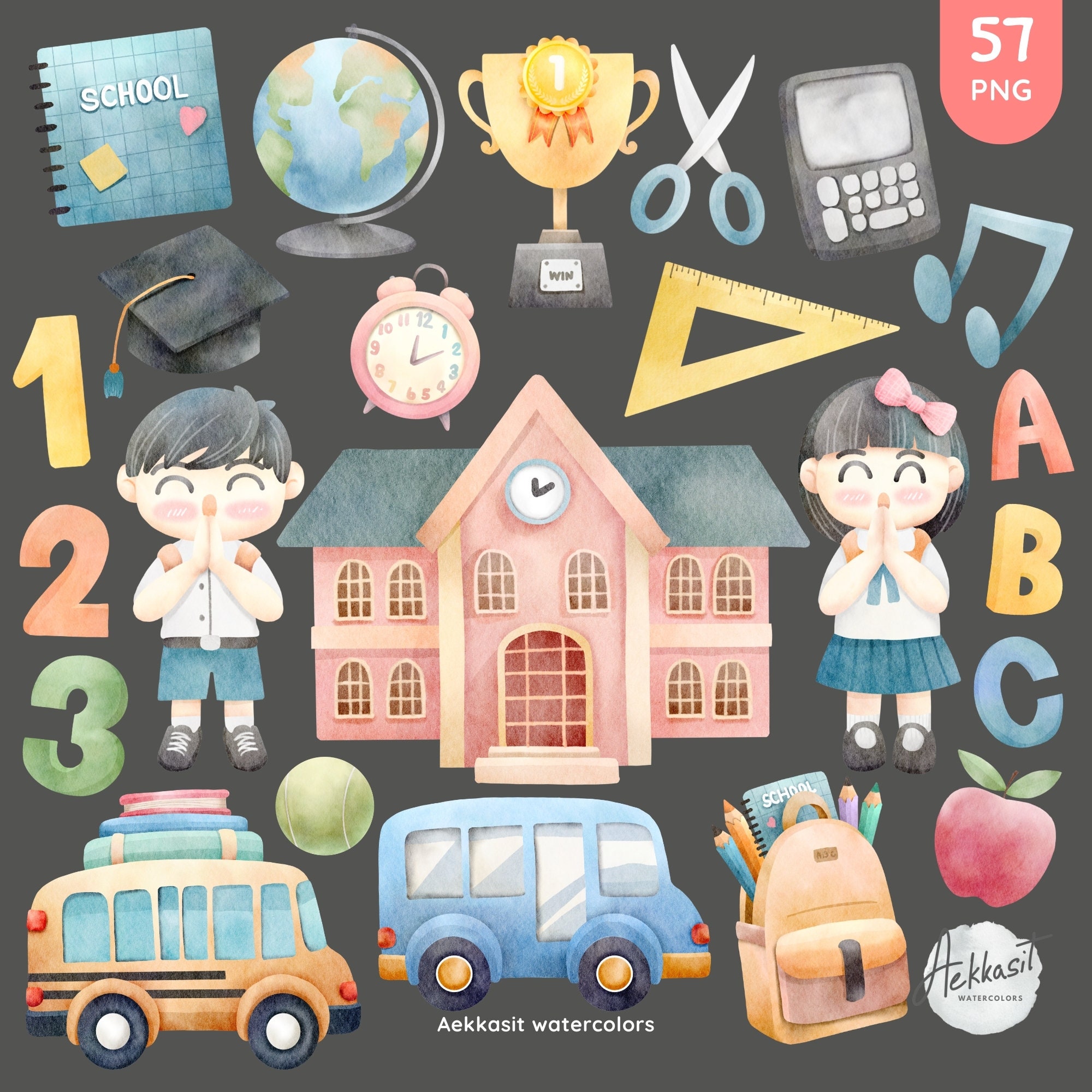 Back to School Clipart Bright, Cute School Graphics, School Supplies ...