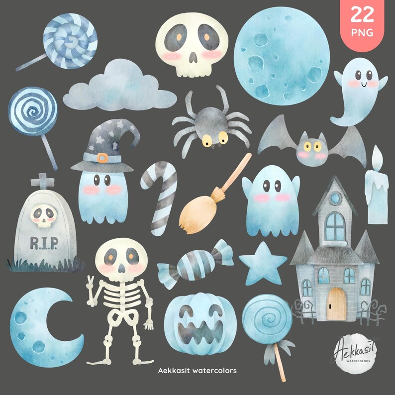 Watercolor Cute Ghost Clipart, Halloween PNG, Spooky Clipart, Cute ...