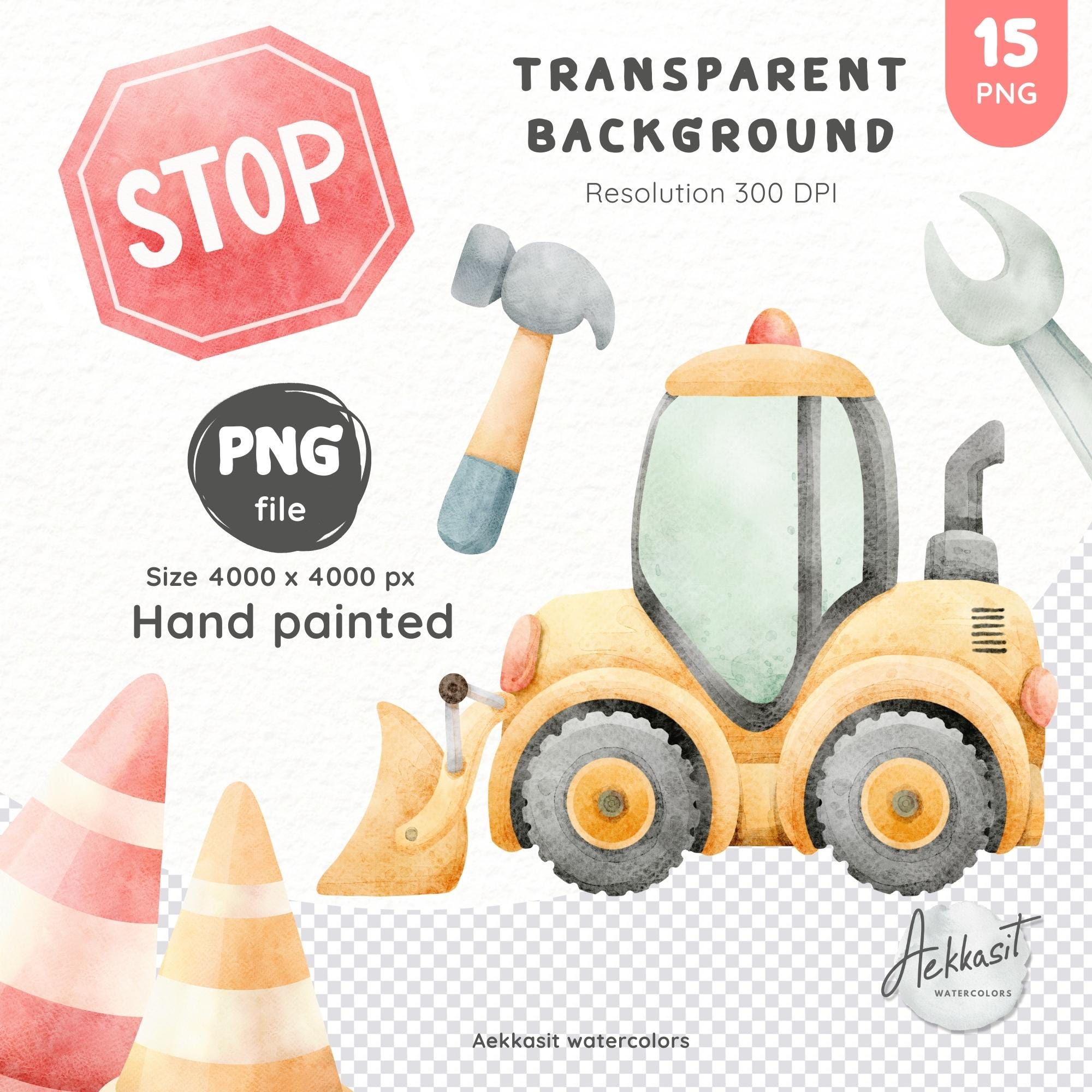 Watercolor Construction PNG - Hand-painted Vehicle Clipart for Kids ...
