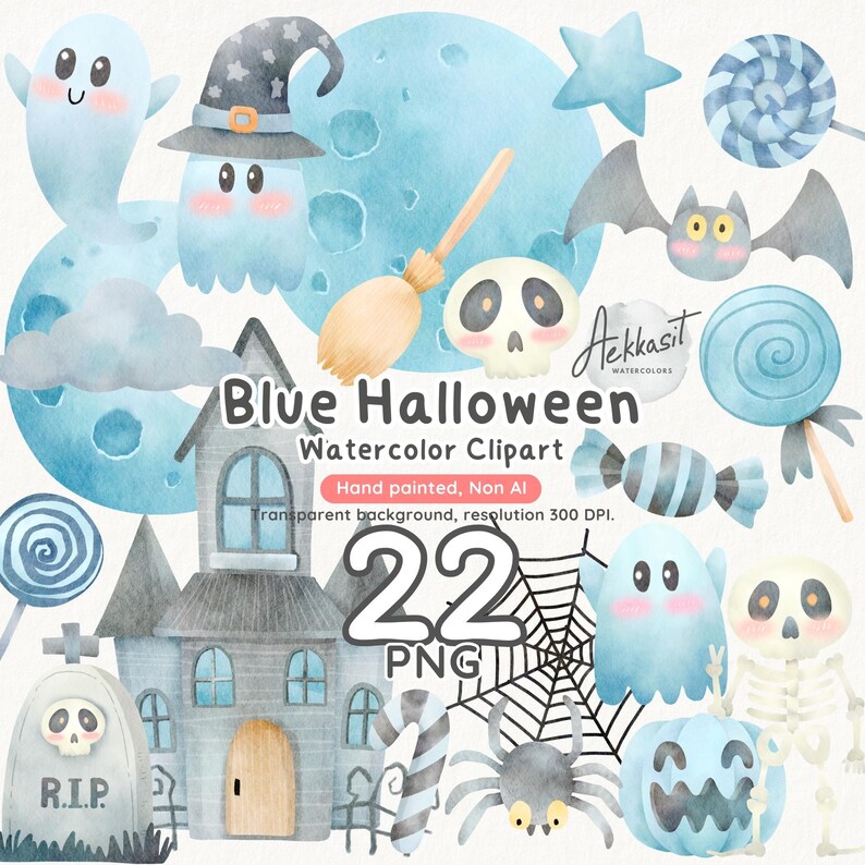 Watercolor Cute Ghost Clipart, Halloween PNG, Spooky Clipart, Cute ...