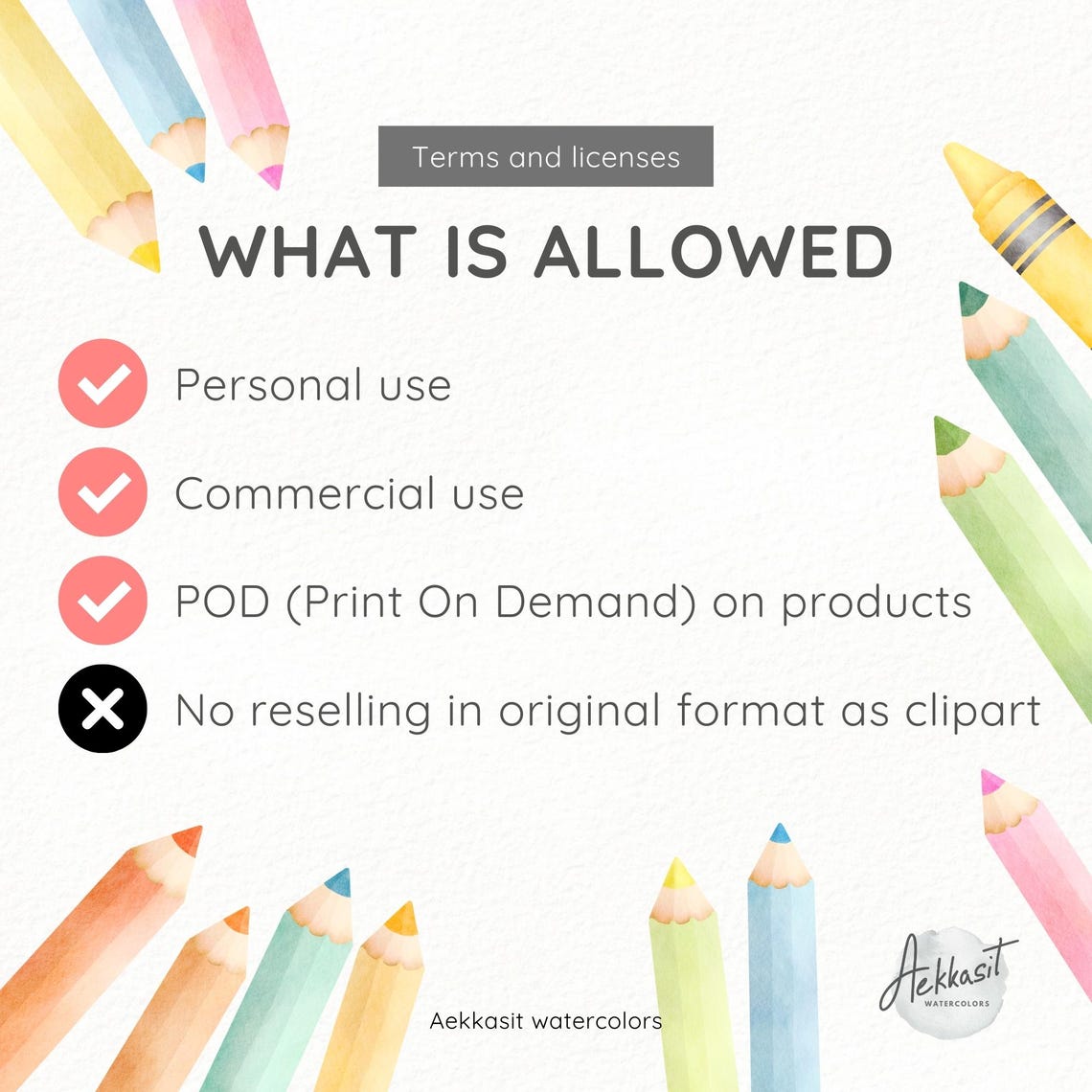 Watercolor Colored Pencils Clipart: School Art Supplies (digital ...