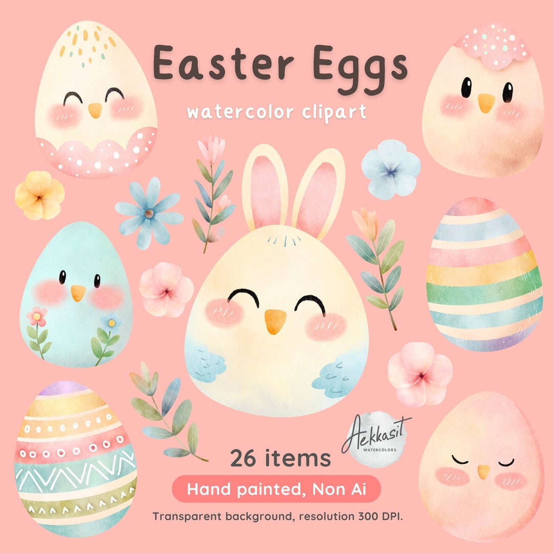 Pastel Watercolor Eggs Clipart, Cute Easter PNG Graphic, Instant ...