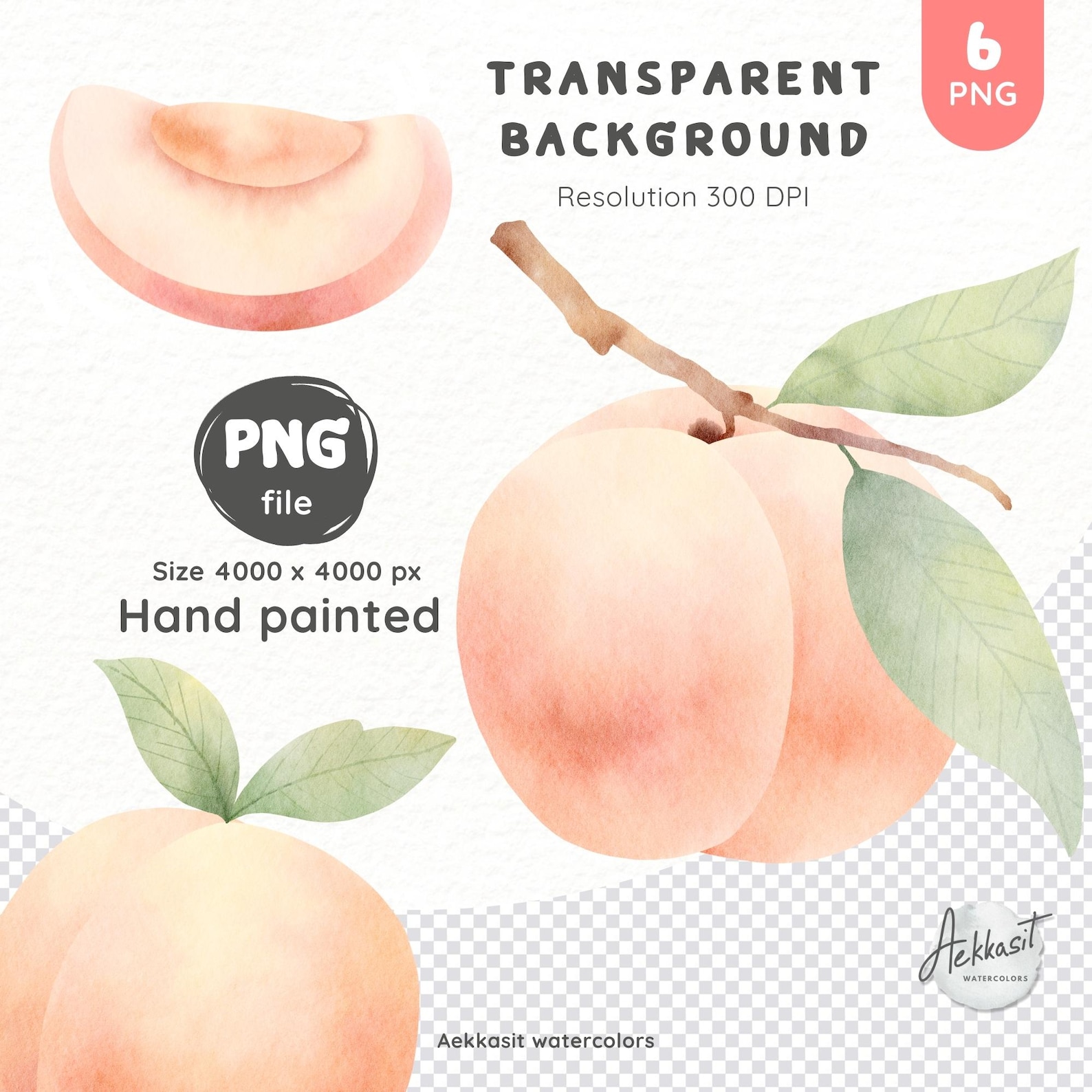 Peach Watercolor Graphics Peaches Watercolor Clipart Greenery Clipart ...