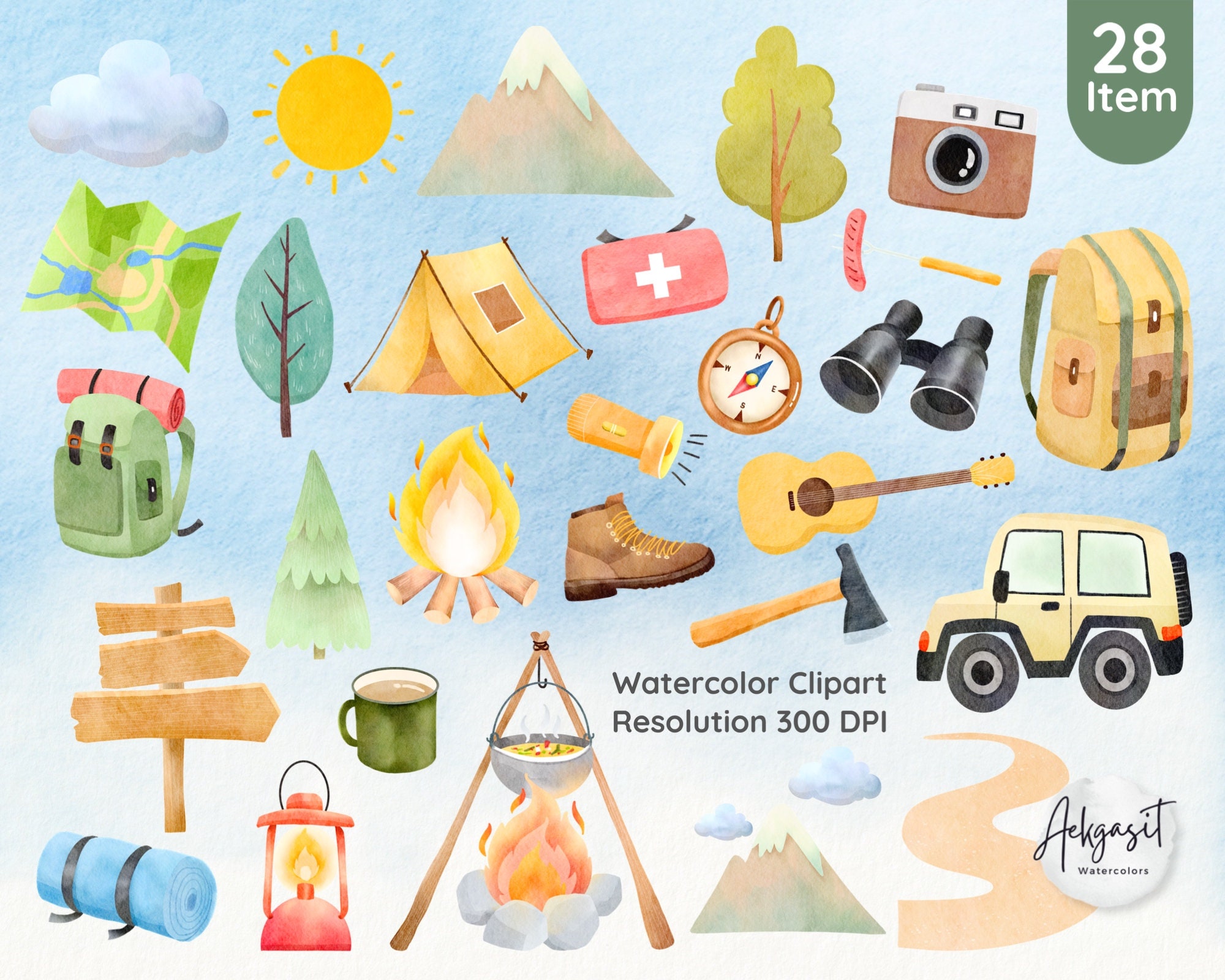 Watercolor Camping Clipart Holiday Clipart Digital Download Camping ...