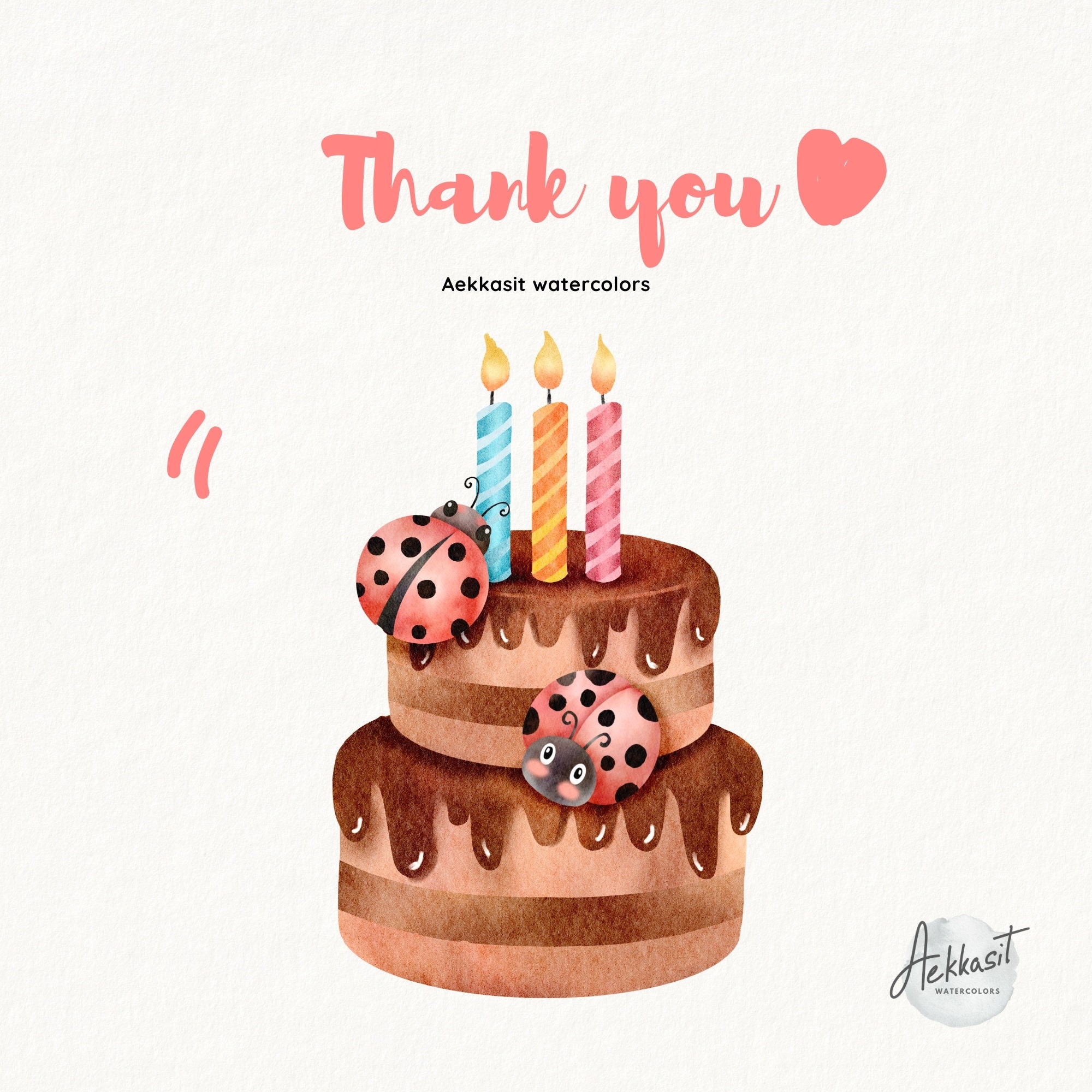 Watercolor Ladybug Clipart Bundle: Birthday Cake Design (PNG Digital ...