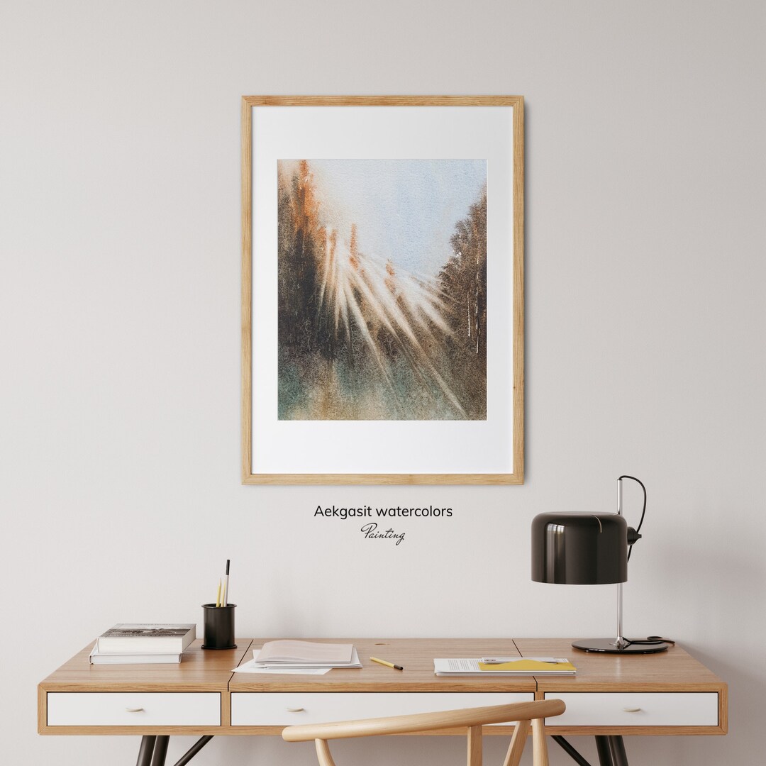 Forest Sunbeam Printable Watercolor Wall Art Digital Download, Nature ...