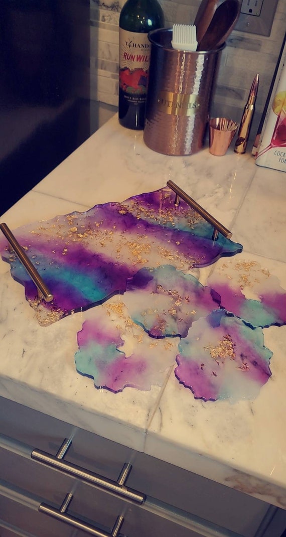 Custom Crystal inspired made to order tray and coasters set | Etsy