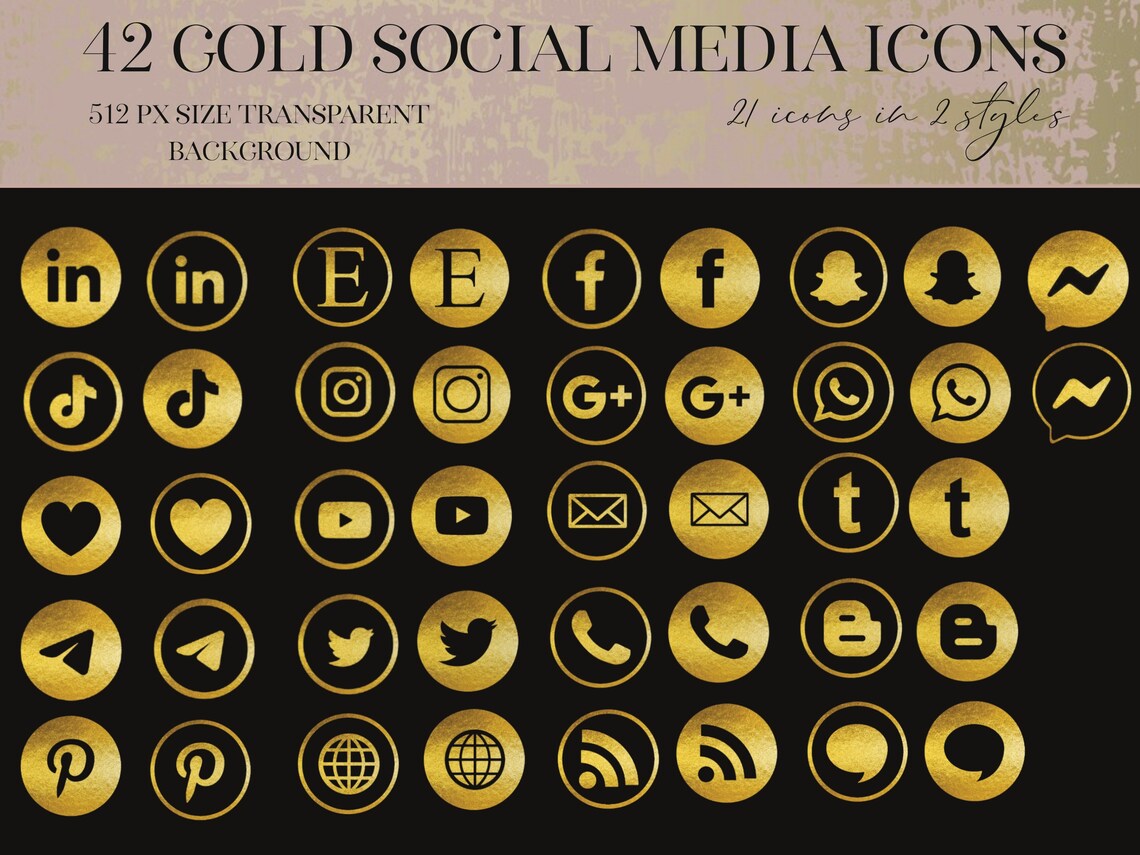 Gold Transparent Social Media Icons Gold Social Sharing - Etsy