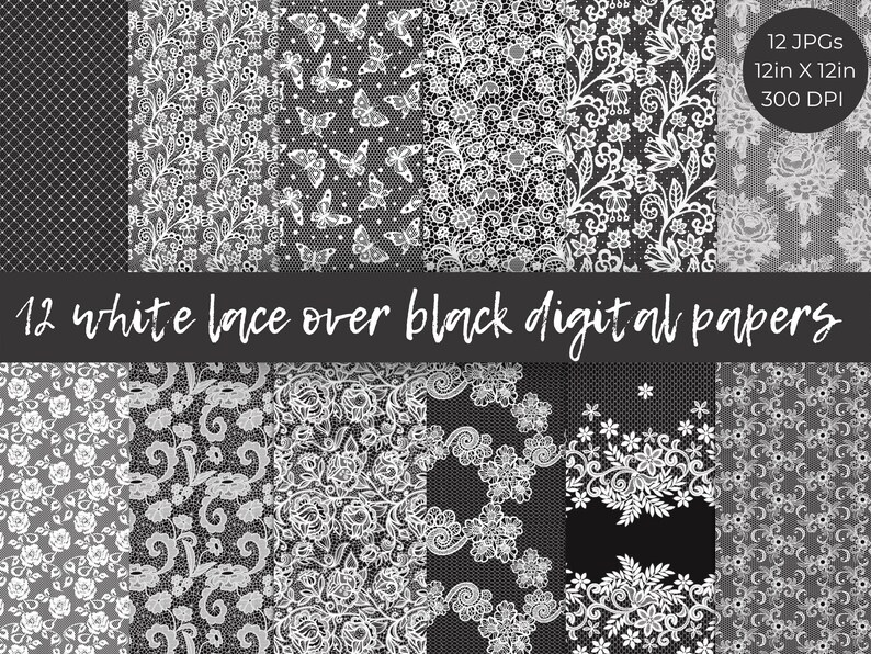 12 White Lace Papers, Lace Backgrounds, Full Lace Digital Paper, White ...