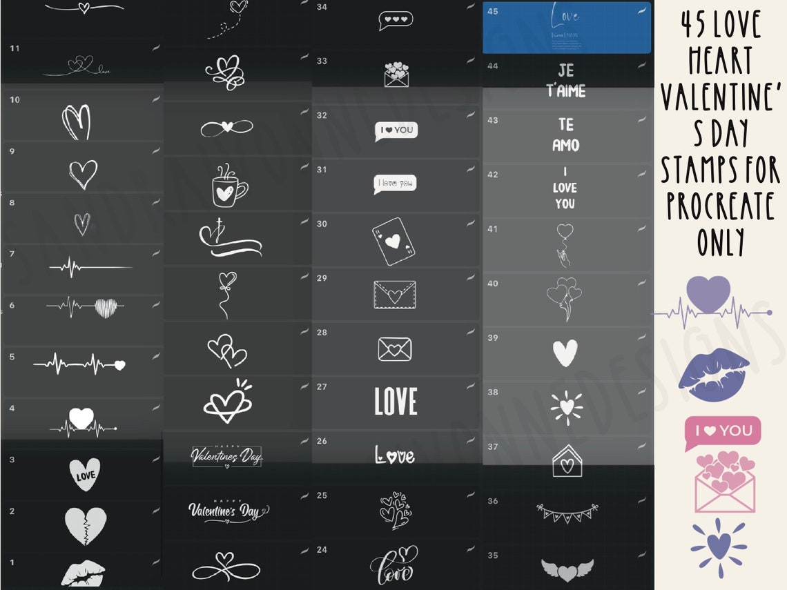 Valentines Brushes for Procreate Heart Brushset Brushes - Etsy