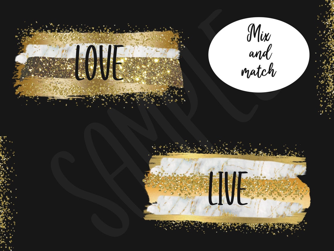 12 Gold Brush Strokes 12 Png Clip Art Designs Glitter Foil Strokes ...