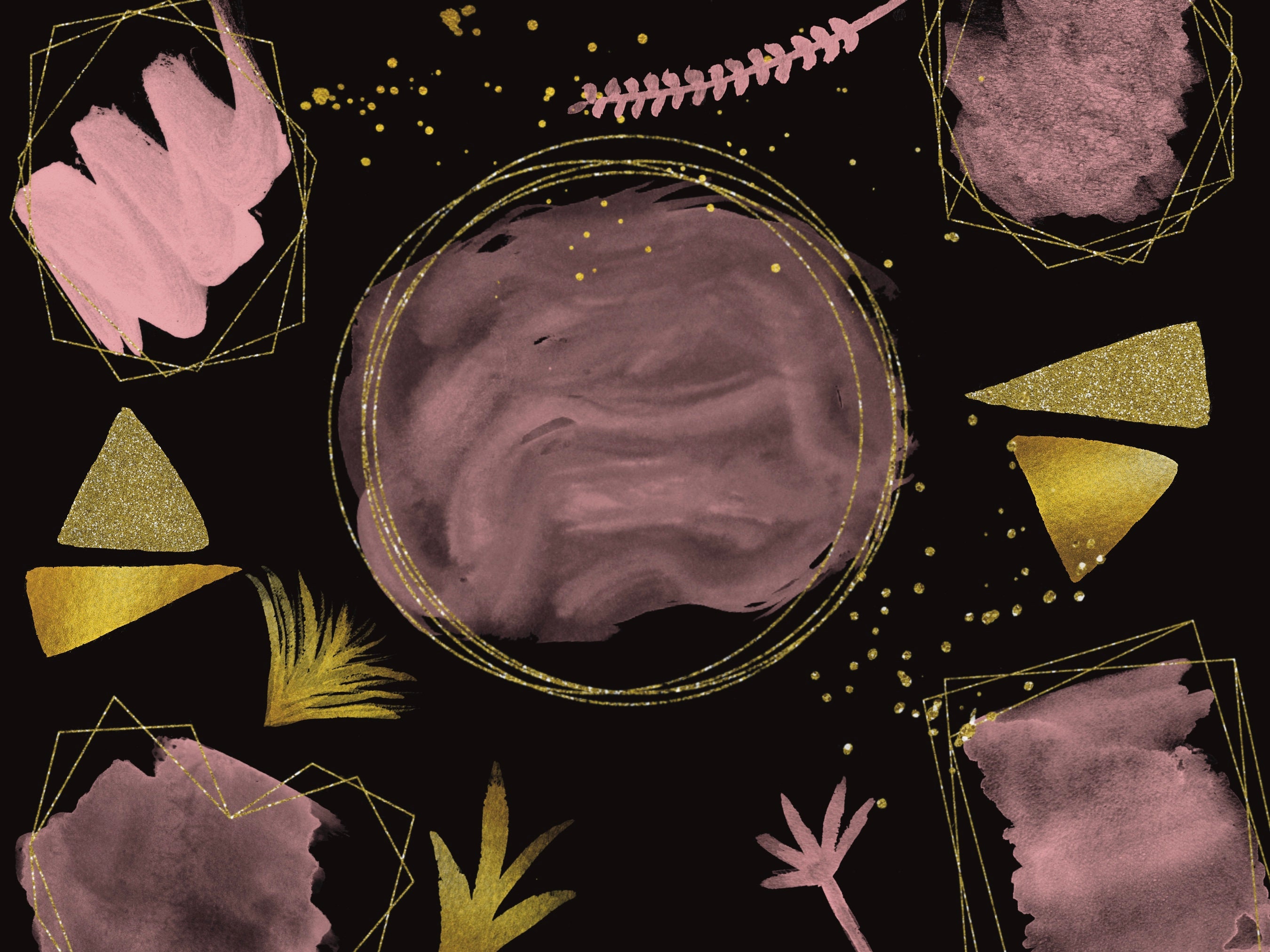 Gold Frames Clipart. Pink Watercolor Brushstrokes PNG. Wedding Clip Art ...