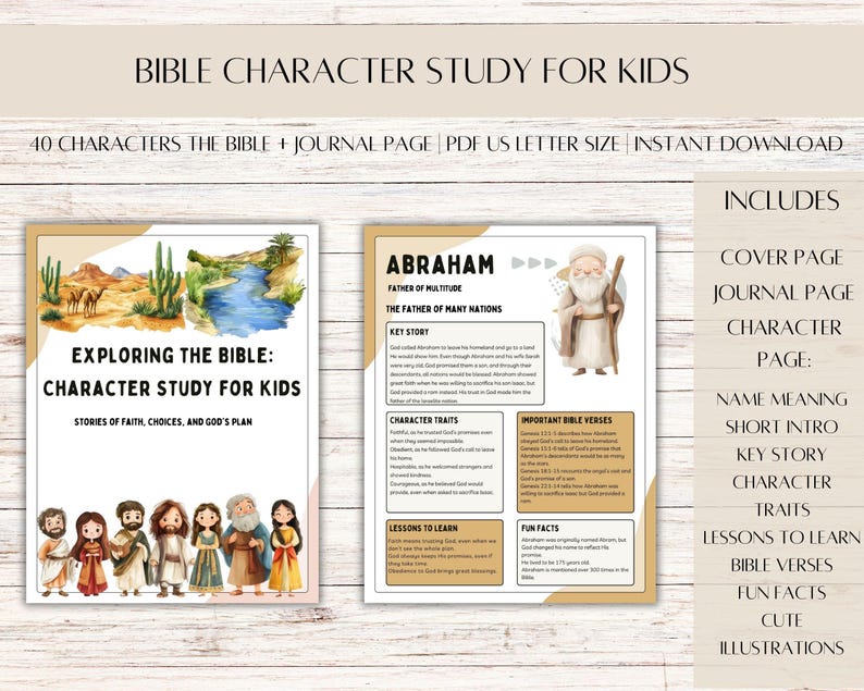 Kids Bible Character Study | Printable Journal, Homeschool (PDF ...
