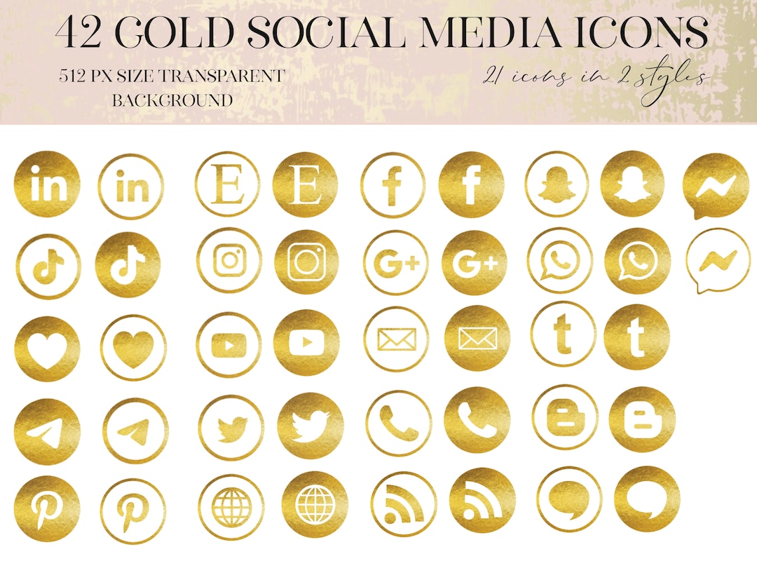 Gold Transparent Social Media Icons, Gold Social Sharing Icons, Gold ...
