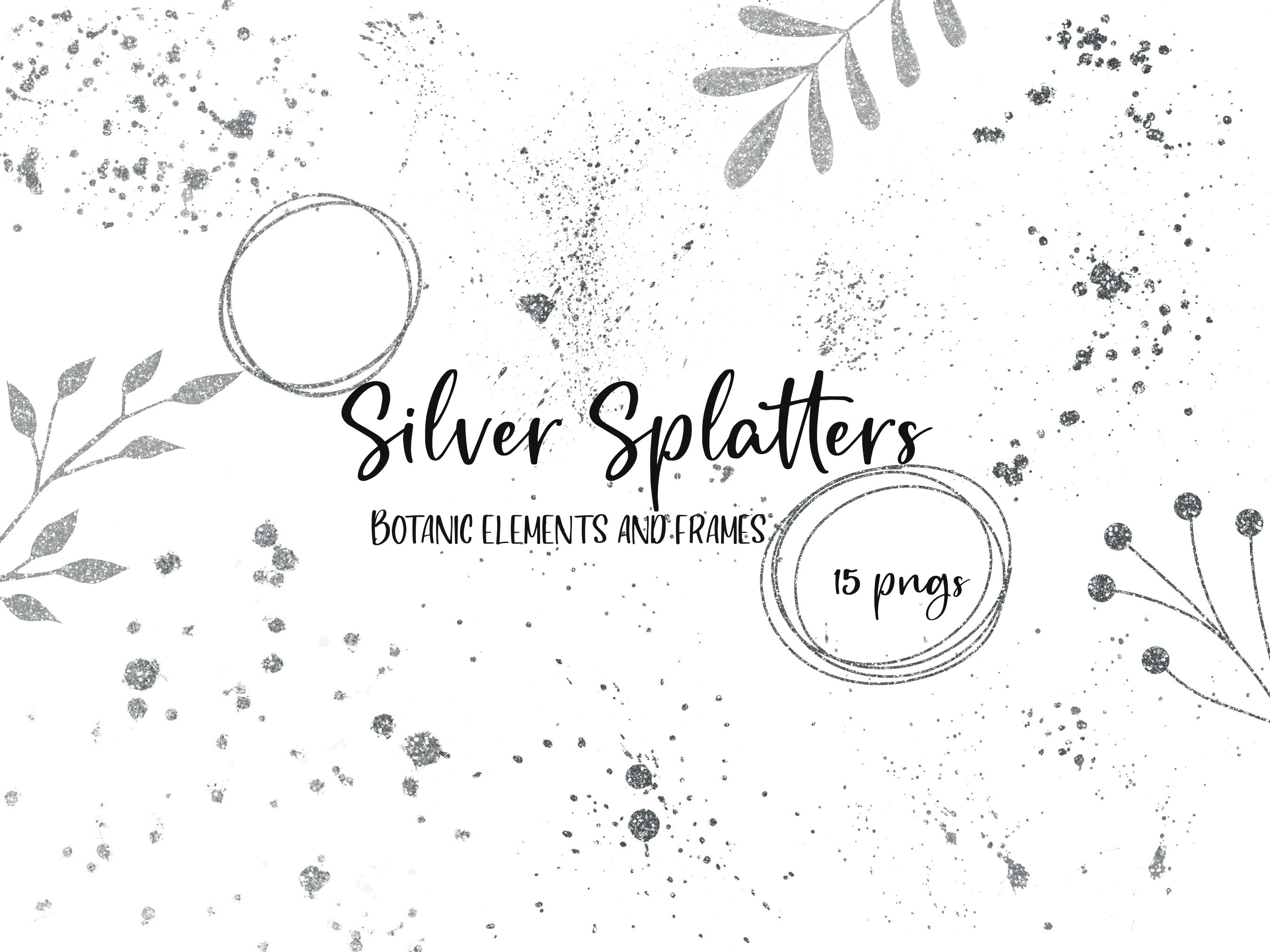 Silver Glitter Splatter Clipart Overlay, Silver Ink Splatter Clip Art ...