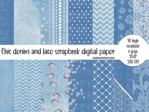 Denim Lace Digital Paper White Lace Digital Paper Background | Etsy